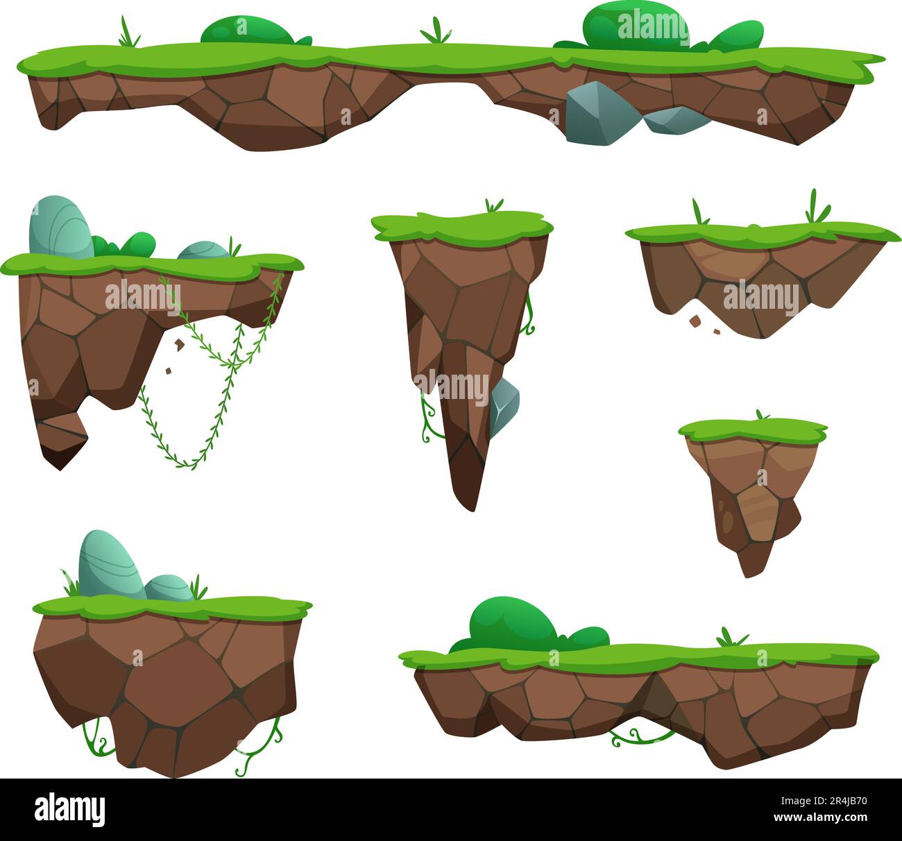 Game ground. 2d island with ground and grass wild bushes exact vector ...