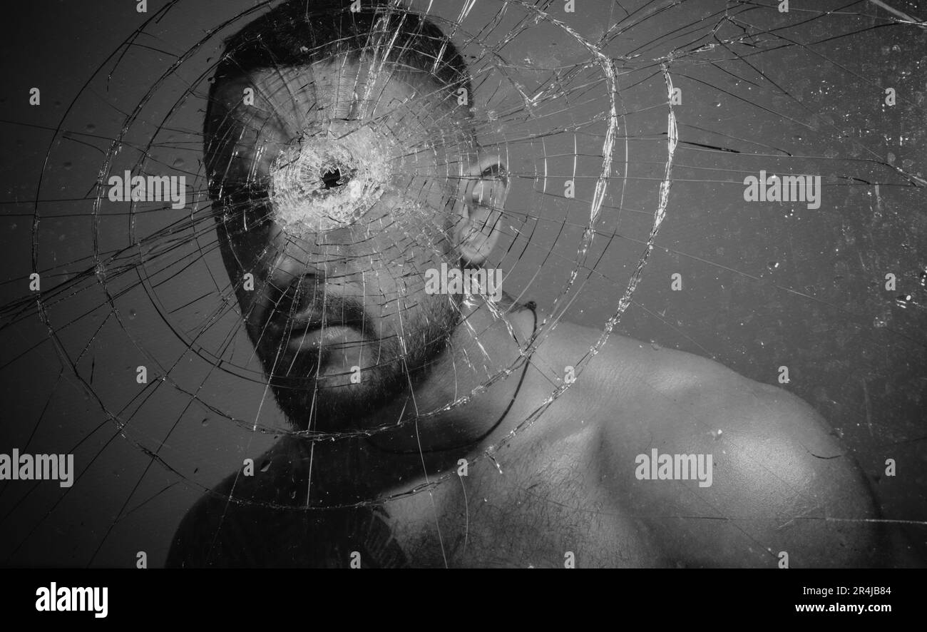 Portrait of brutal man with serious face. Gangster man. Dangerous ...