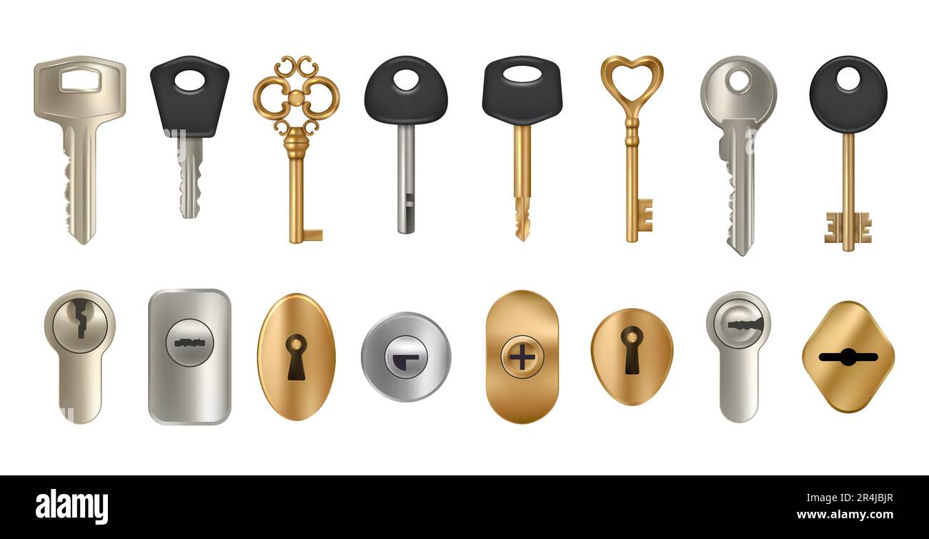 Keyholes. Key locks and keyholes in doors decent vector realistic ...
