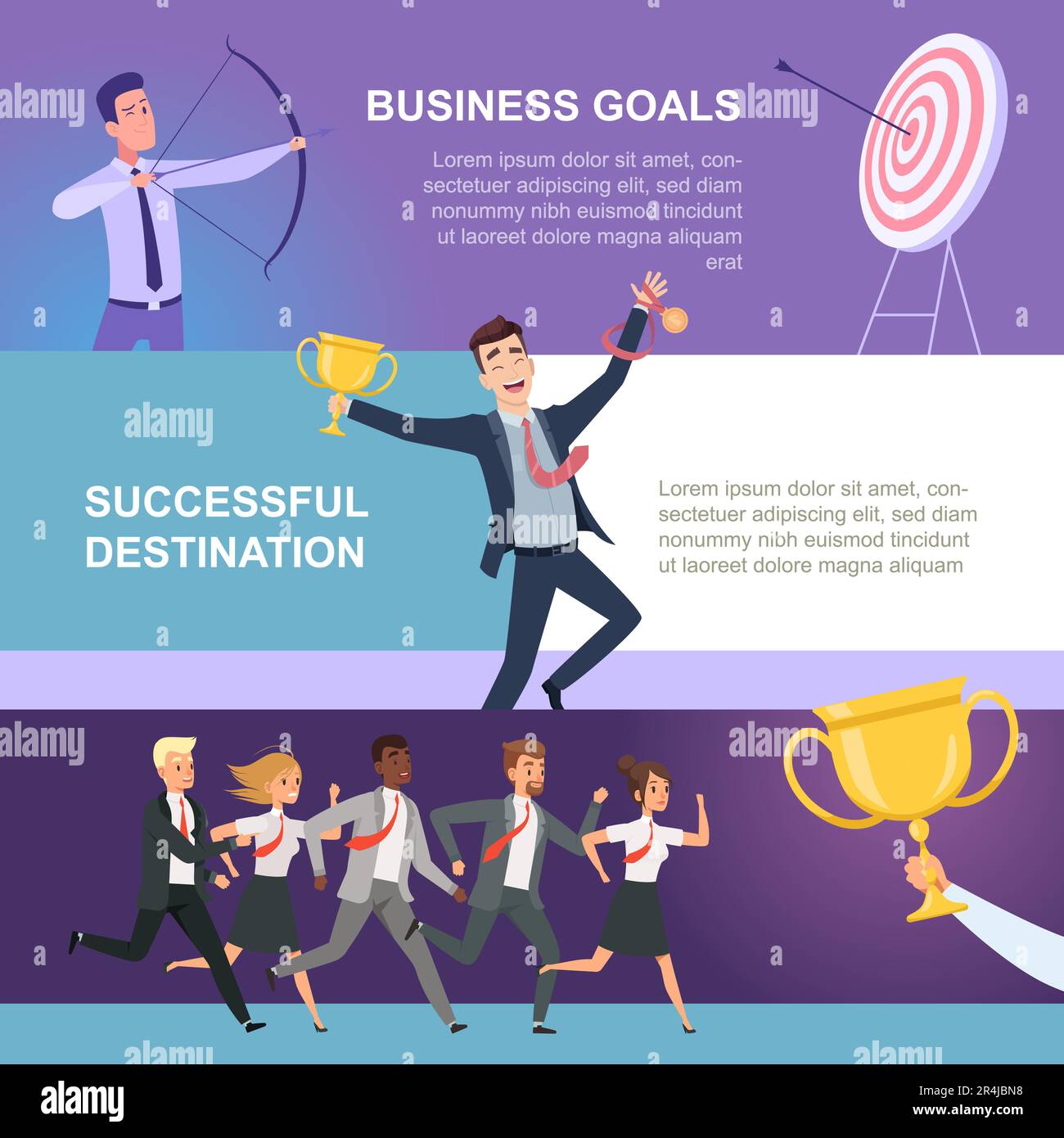 Business banners. concept illustration with business successful people goals destination ...