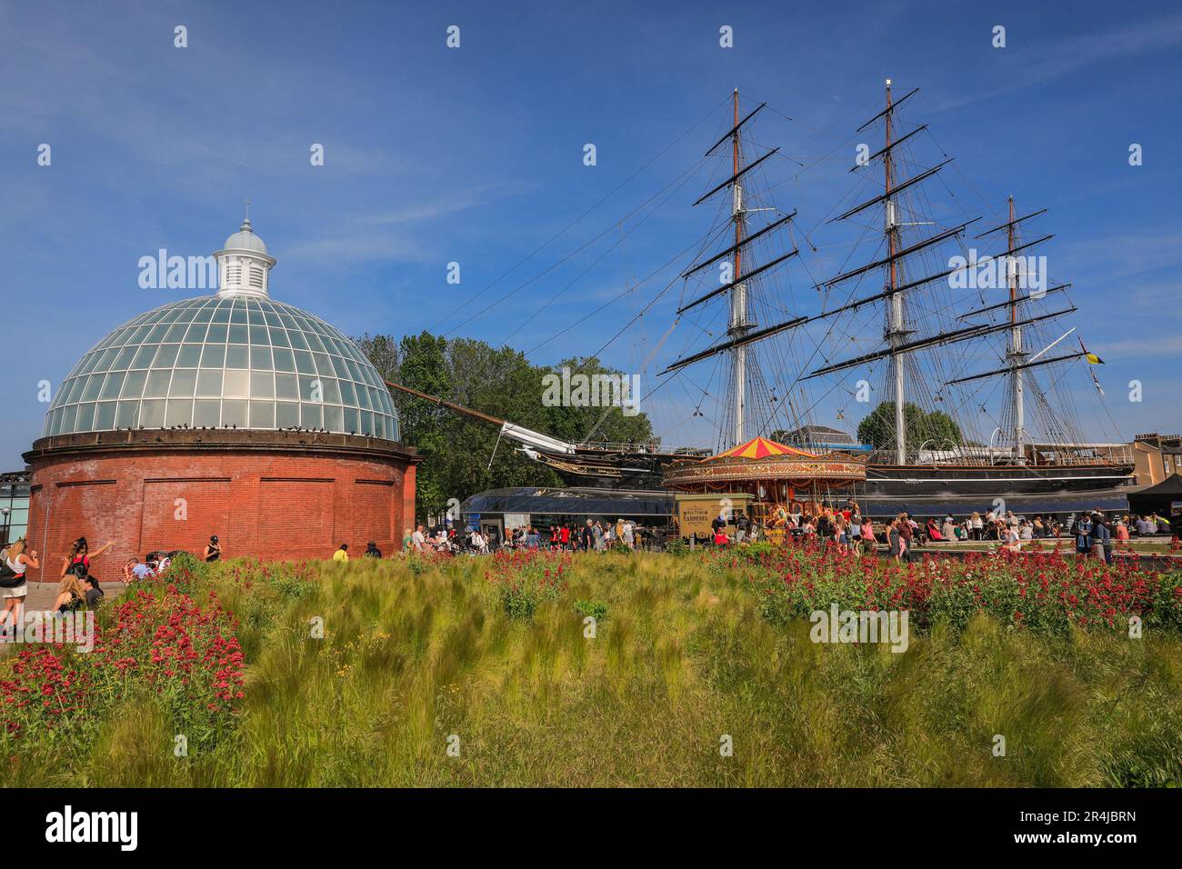 London, UK. 28th May, 2023. The restored Cutty Sark tea clipper appears ...