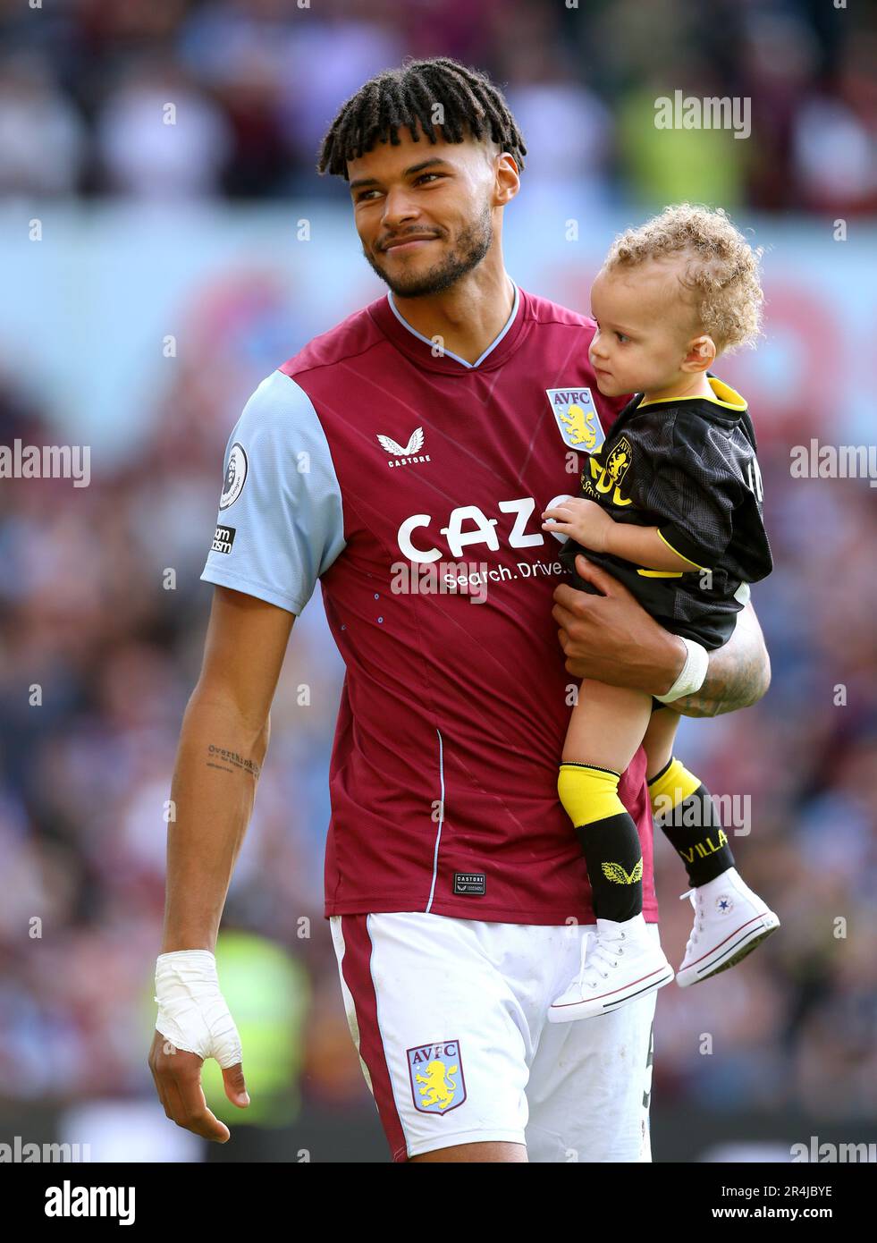Aston Villa's Tyrone Mings walks the pitch at the end of the Premier ...