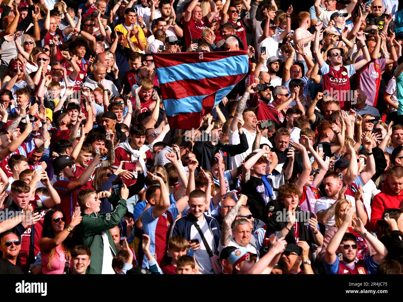 Aston Villa fans celebrate at the end of the Premier League match at ...