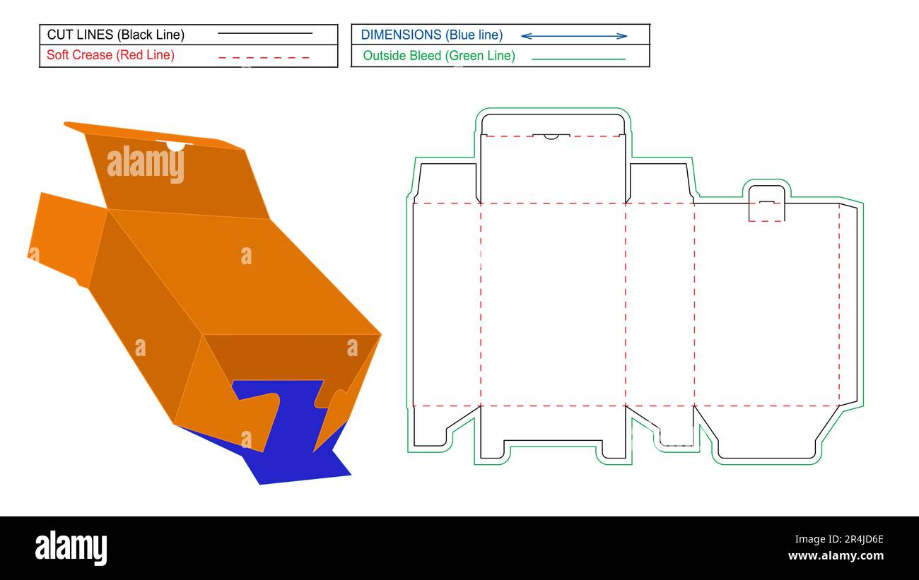 1 2 3 Bottom lock and Tuck Top with secure lid box die line template ...