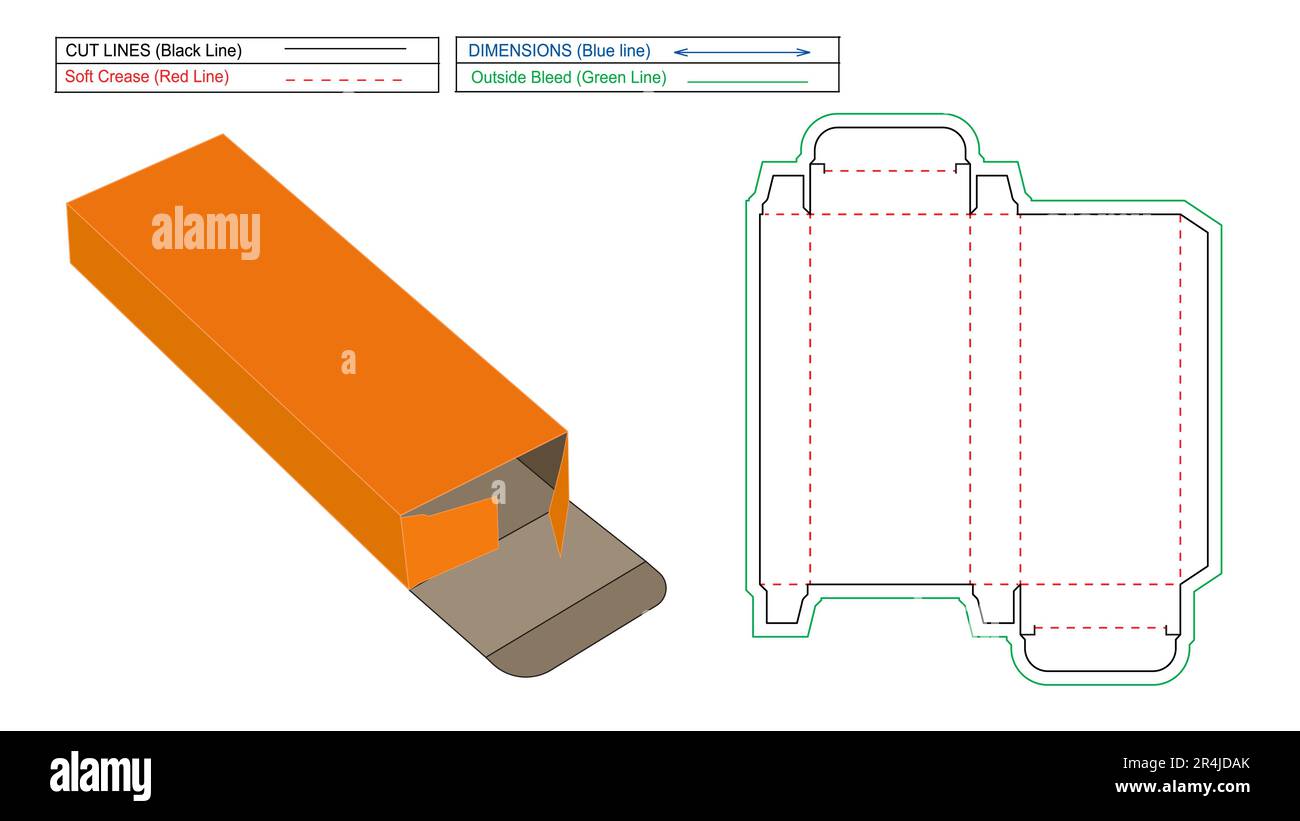 Cosmetic box, Reverse Tuck End box Die line template and 3D render box ...