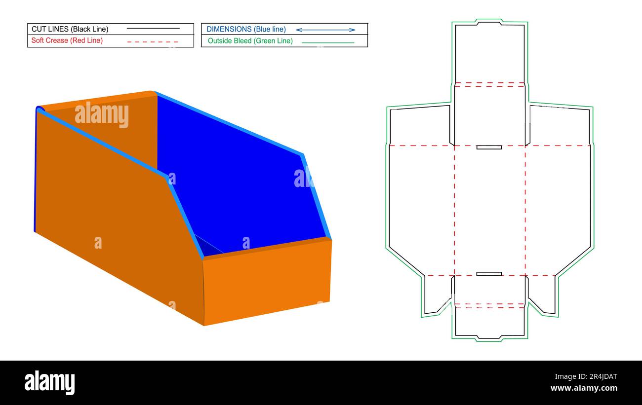 Custom corrugated Bin Box die line template and 3D render Stock Vector ...