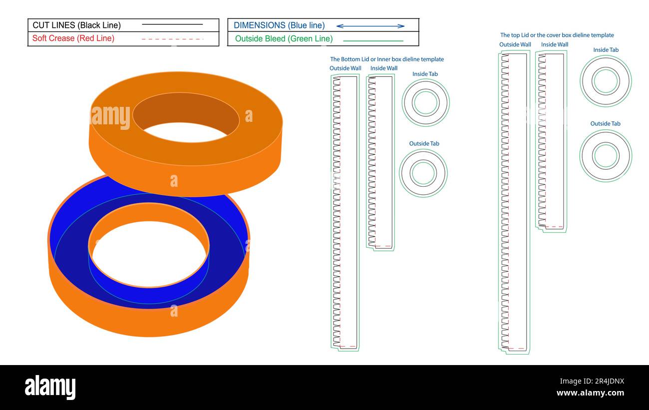 Round tube or cylinder style box die line template and 3D render box ...