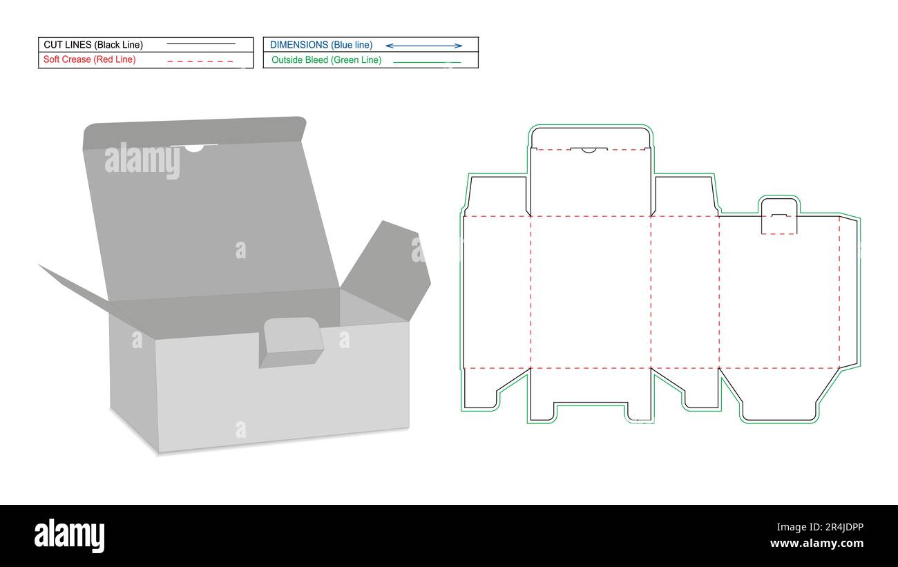 Tuck Top Snap Lock Bottom die line template and 3D render box Stock ...