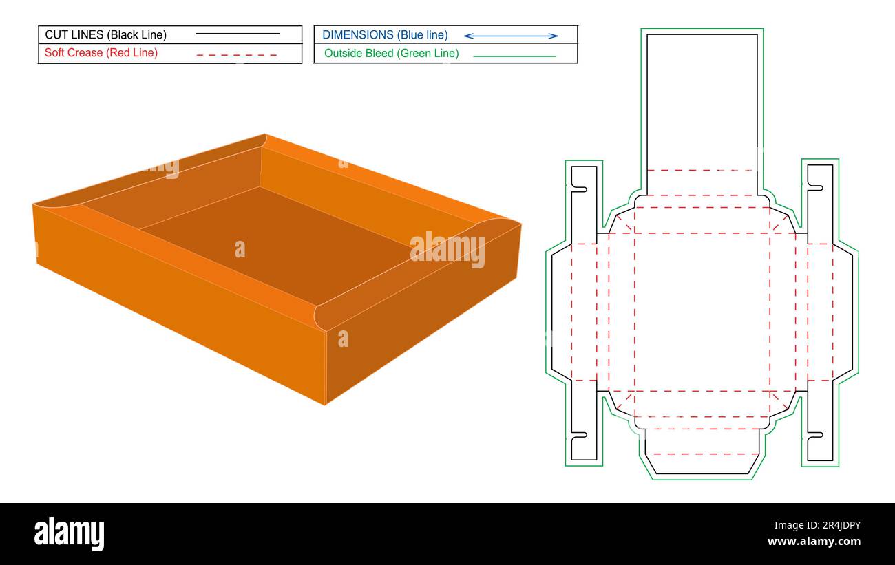 Trays with lid cover, double wall tray box die line template or die cut ...