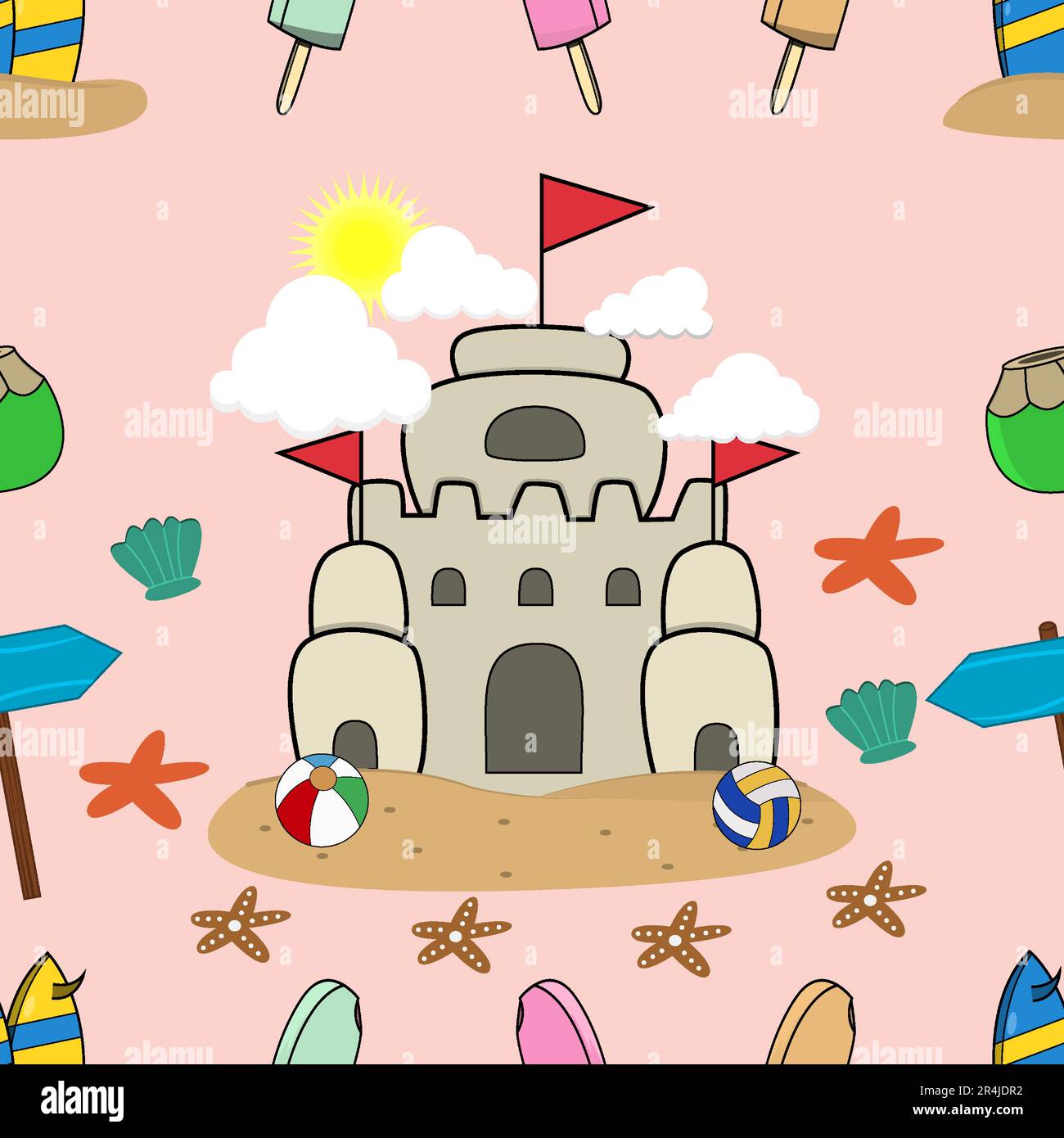 vector Illustration of Pattern Palace, Summer Time Theme, Icon,and Pink ...