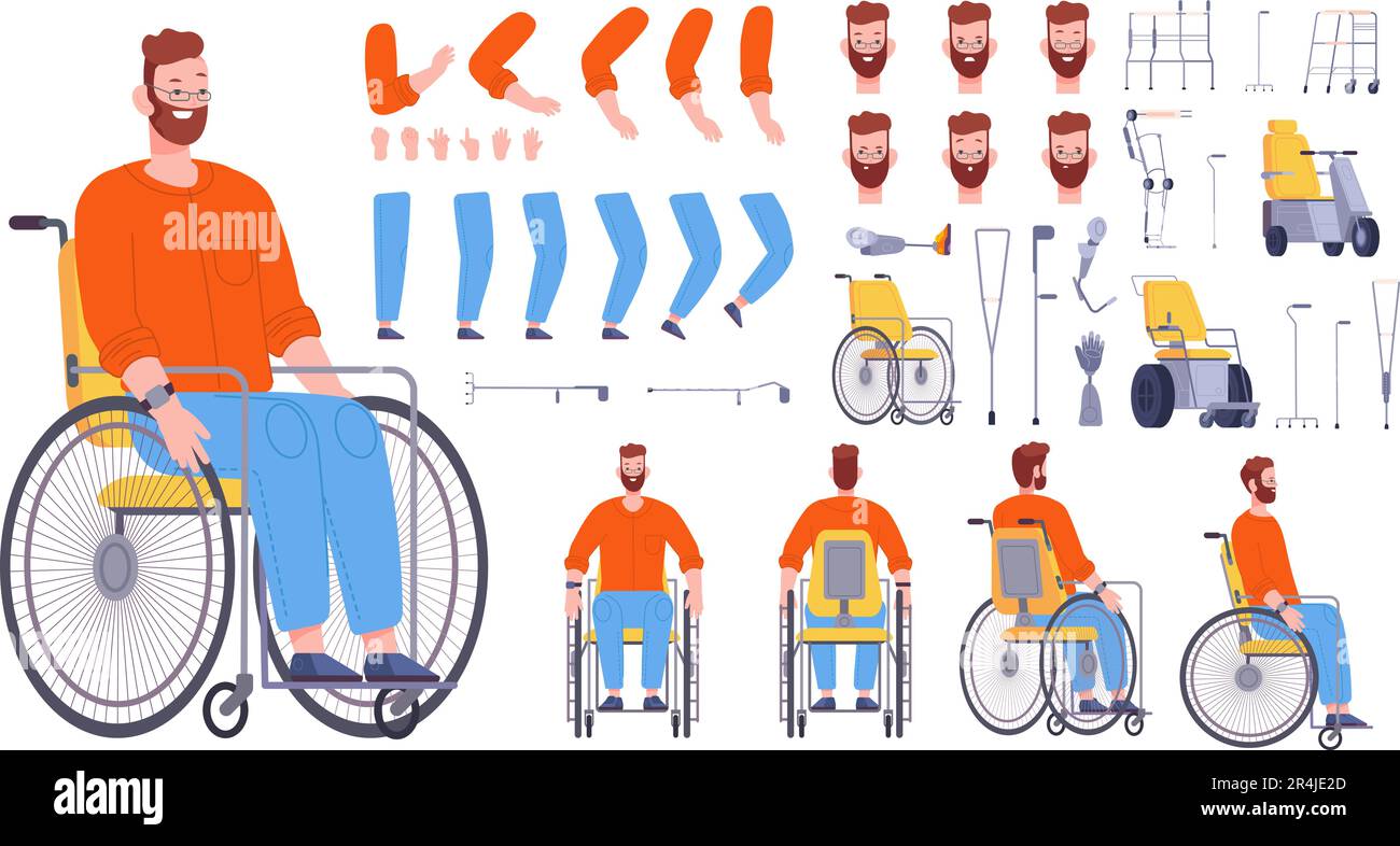 Disabled man constructor. Handicapped character animation, cartoon ...