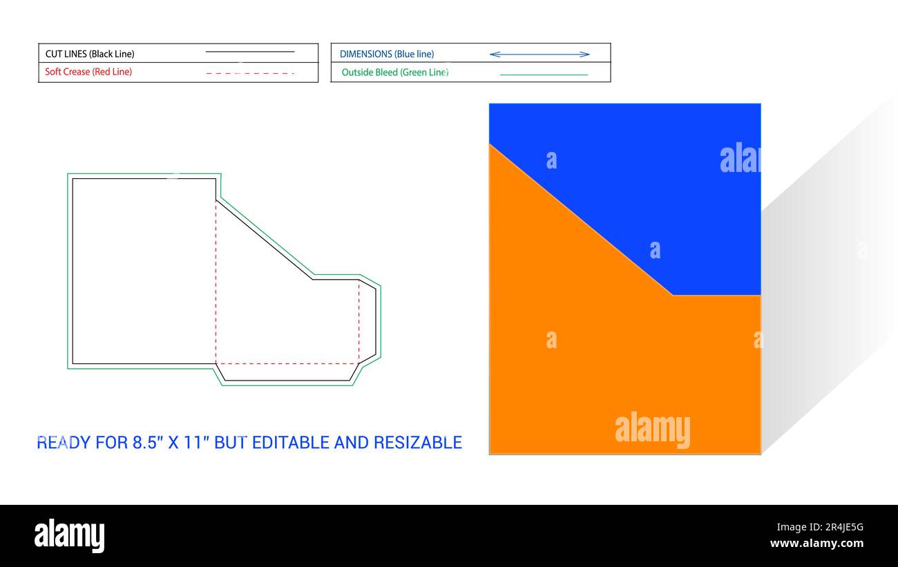 Angle cut Pocket or folder die line ready for 8.5x11 inch paper and 3D ...