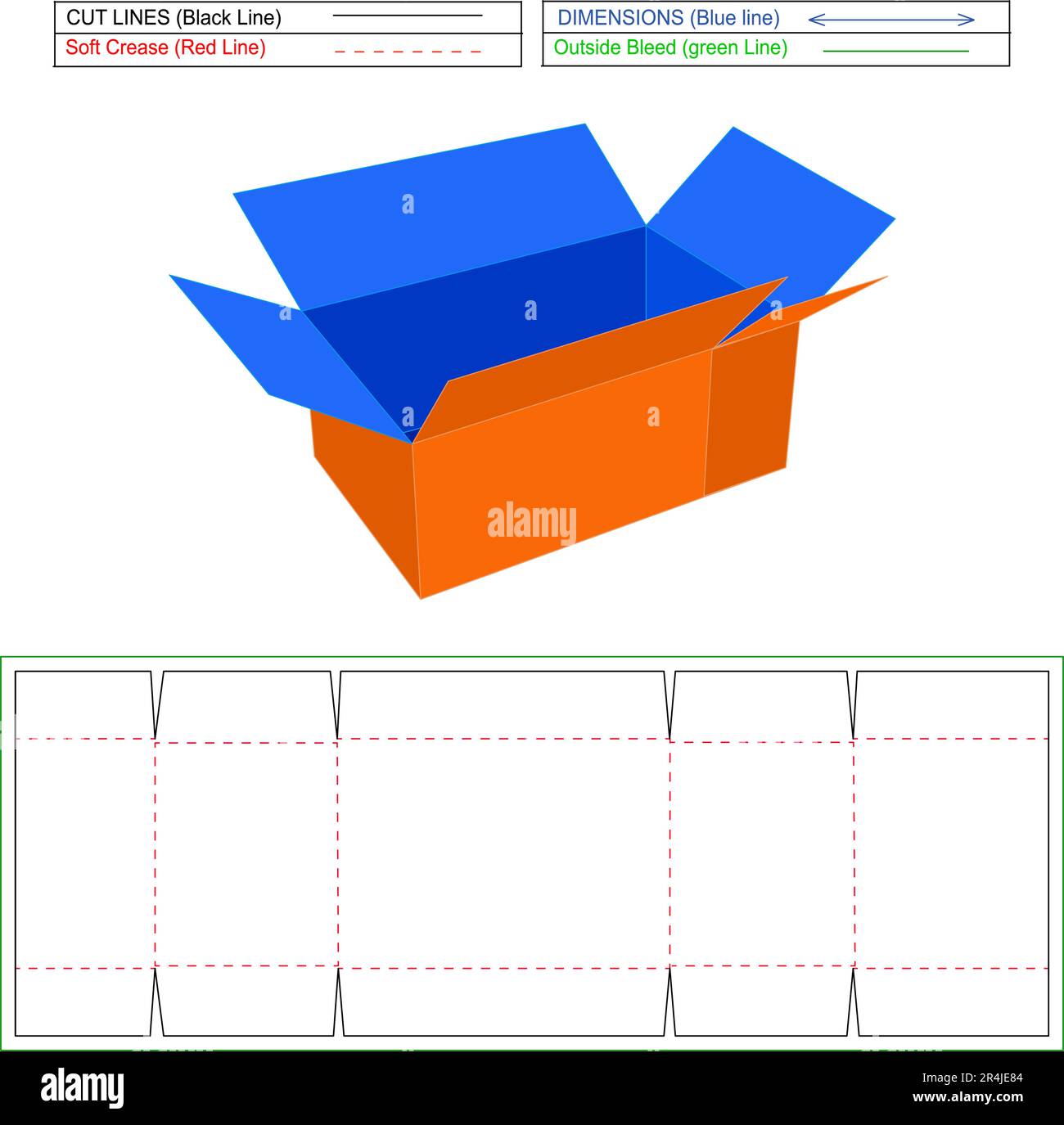 Corrugated cardboard folding box, FEFCO230 carton box with die line template and 3d vector ...