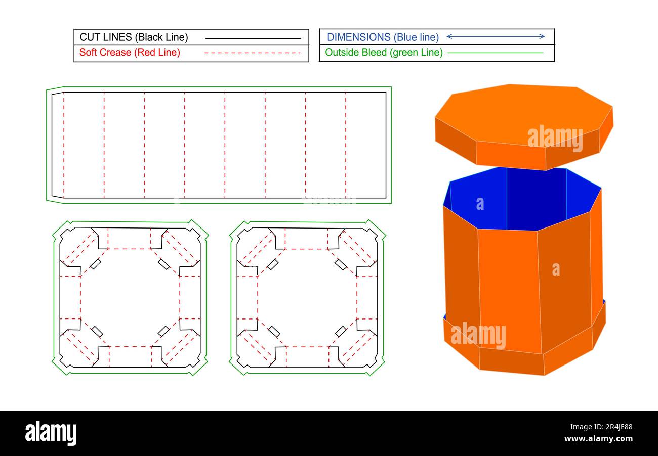 Circular Octagonal shape 3 lid box by without glued assemble die line ...