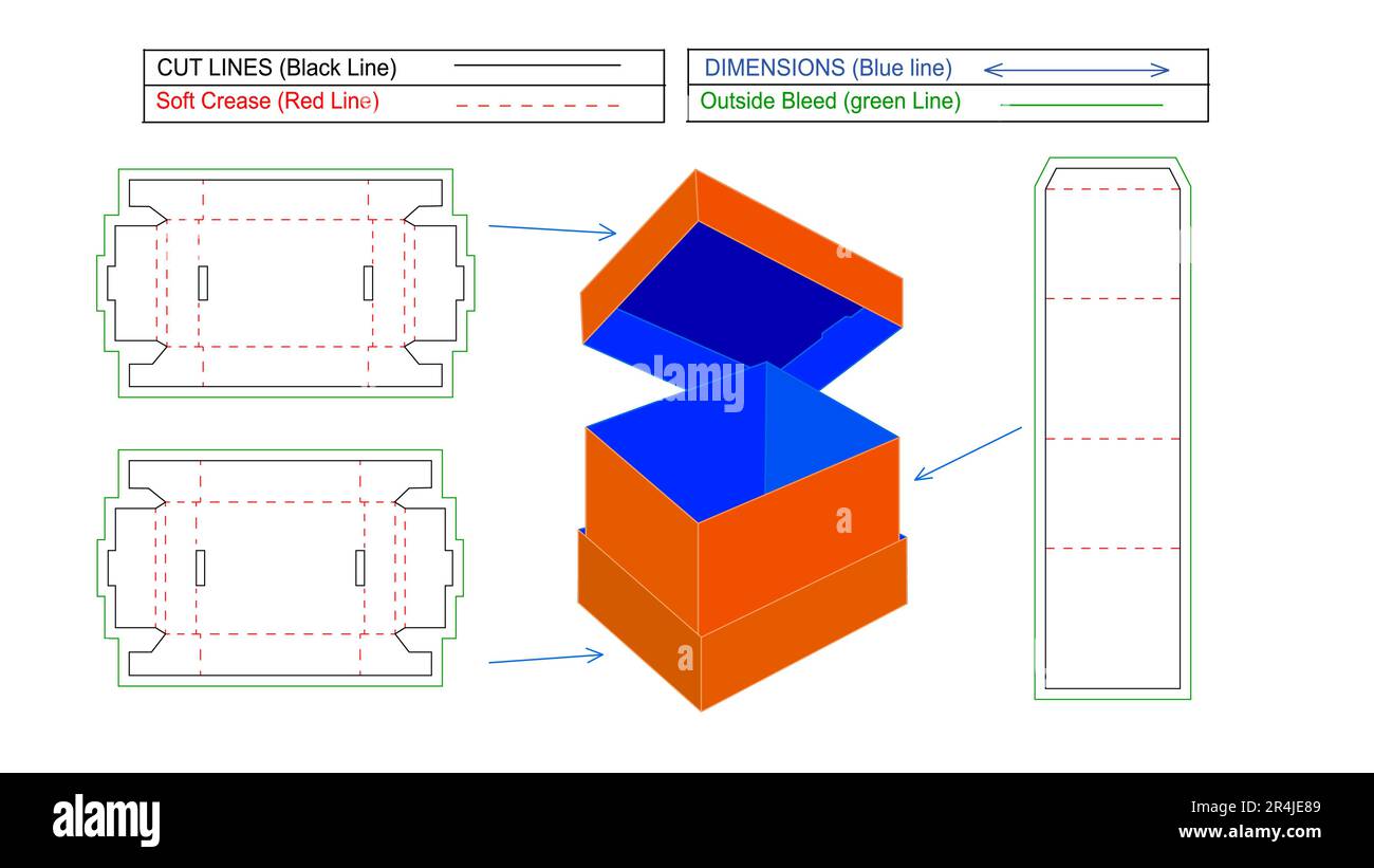 3 lid corrugated standard shipping box, cardboard carton shipping box with 3D render and die ...