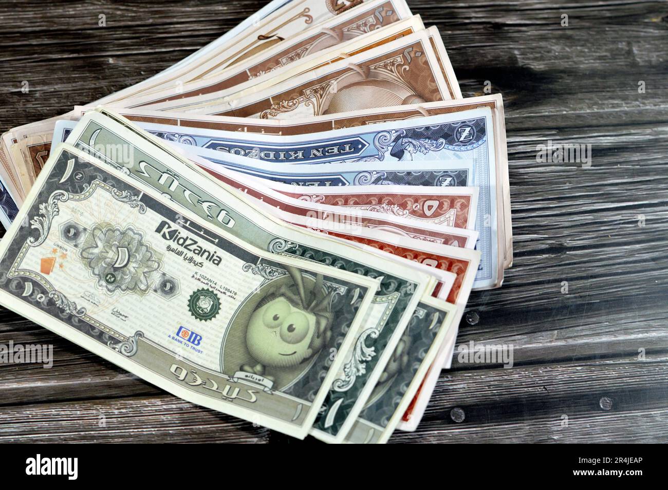 Cairo, Egypt, May 26 2023: KidZos money, currency of KidZania, a ...