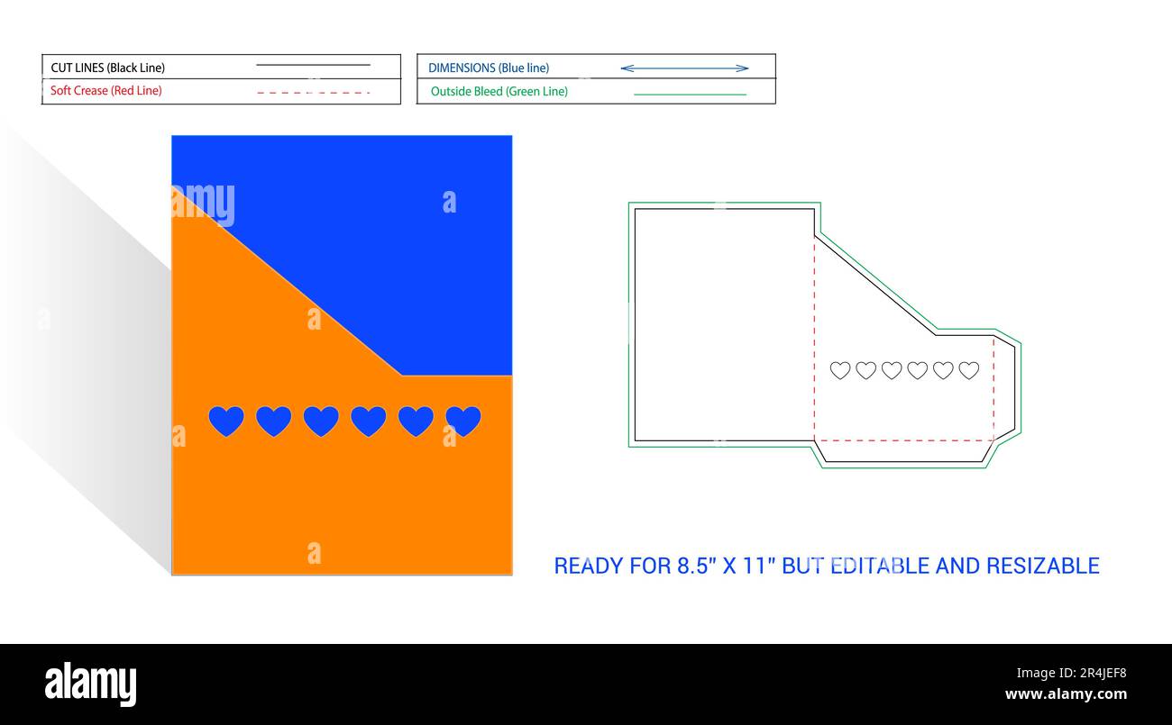 Editable and Resizeable Pocket or folder die line ready for 8.5x11 inch ...