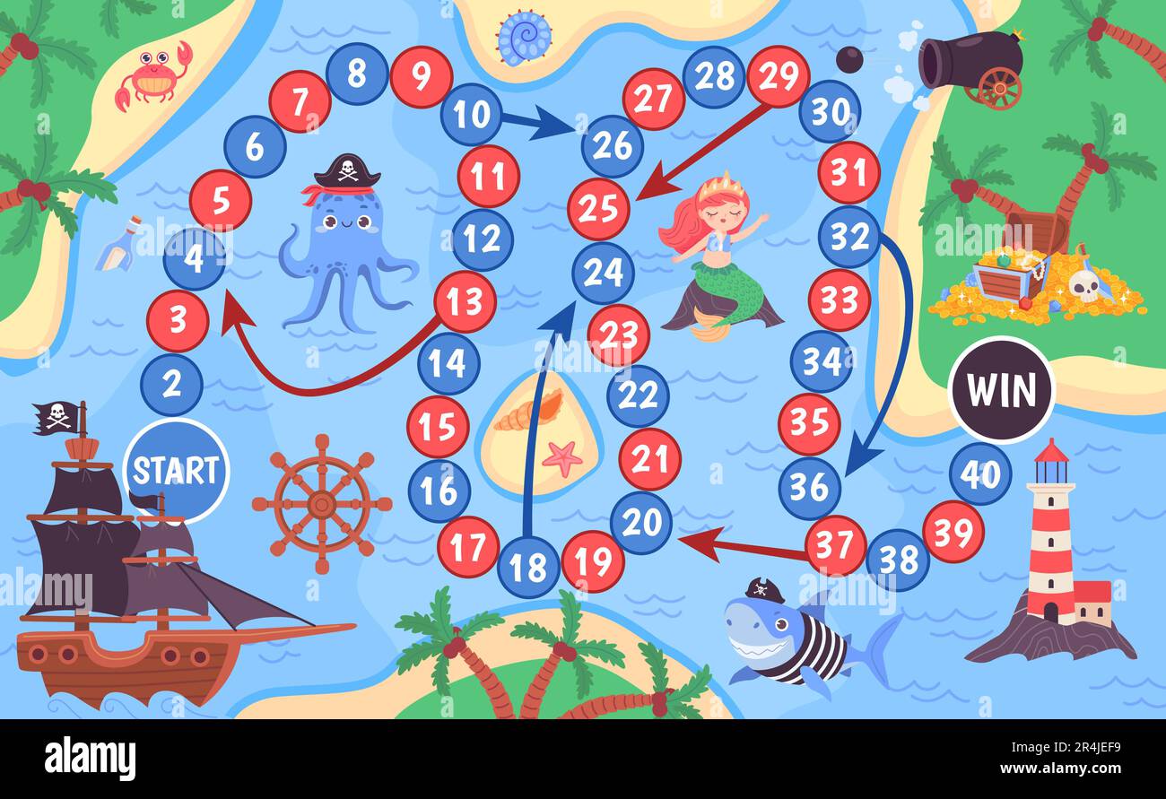 Pirate board game. Attraction games with map labyrinth road to island ...