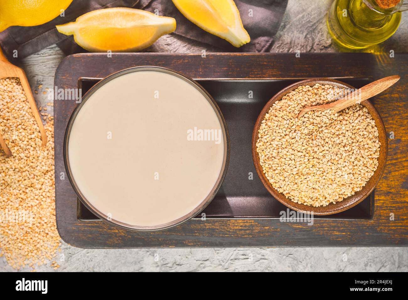 Arabic Cuisine; Egyptian traditional Tahini Sauce with sesame seeds ...