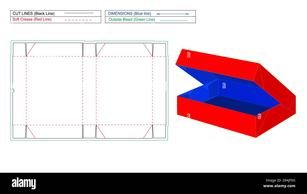 Six corner box die line template and packaging blank template, die cut ...