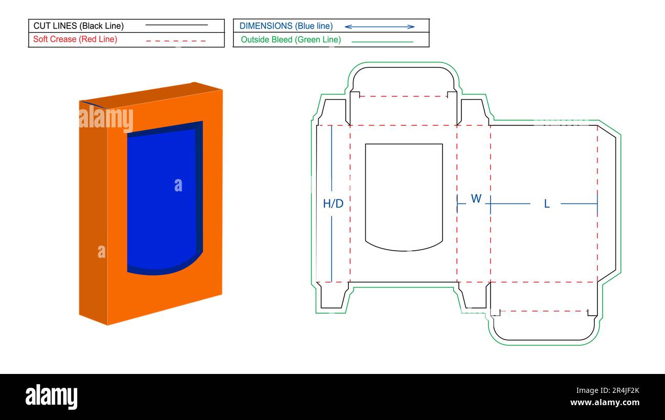 Resizeable Reverse Tuck End box with transparent window box Die line ...
