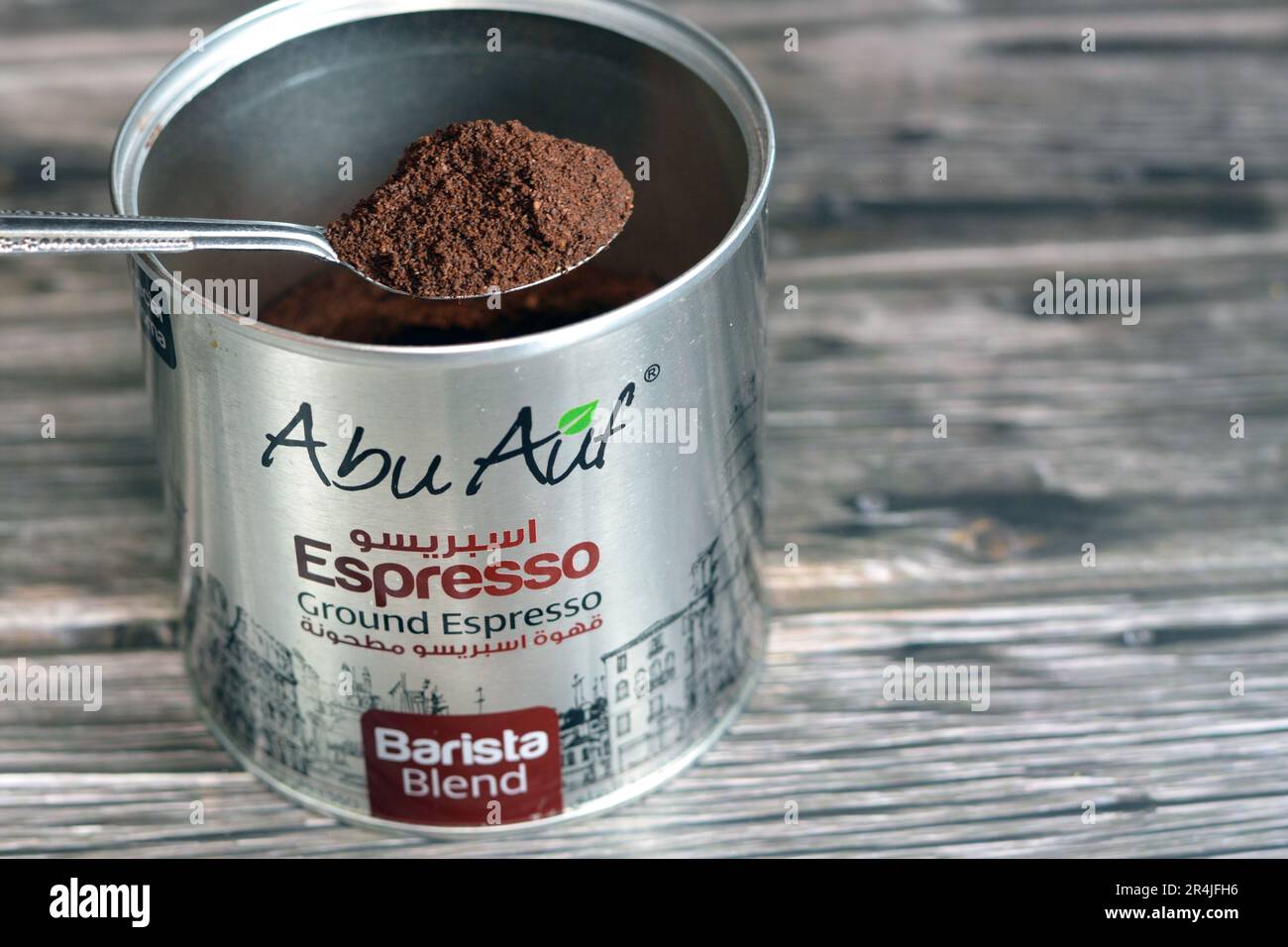 Cairo, Egypt, May 18 2023: Abu Auf ground Espresso Barista blend, Grind ...