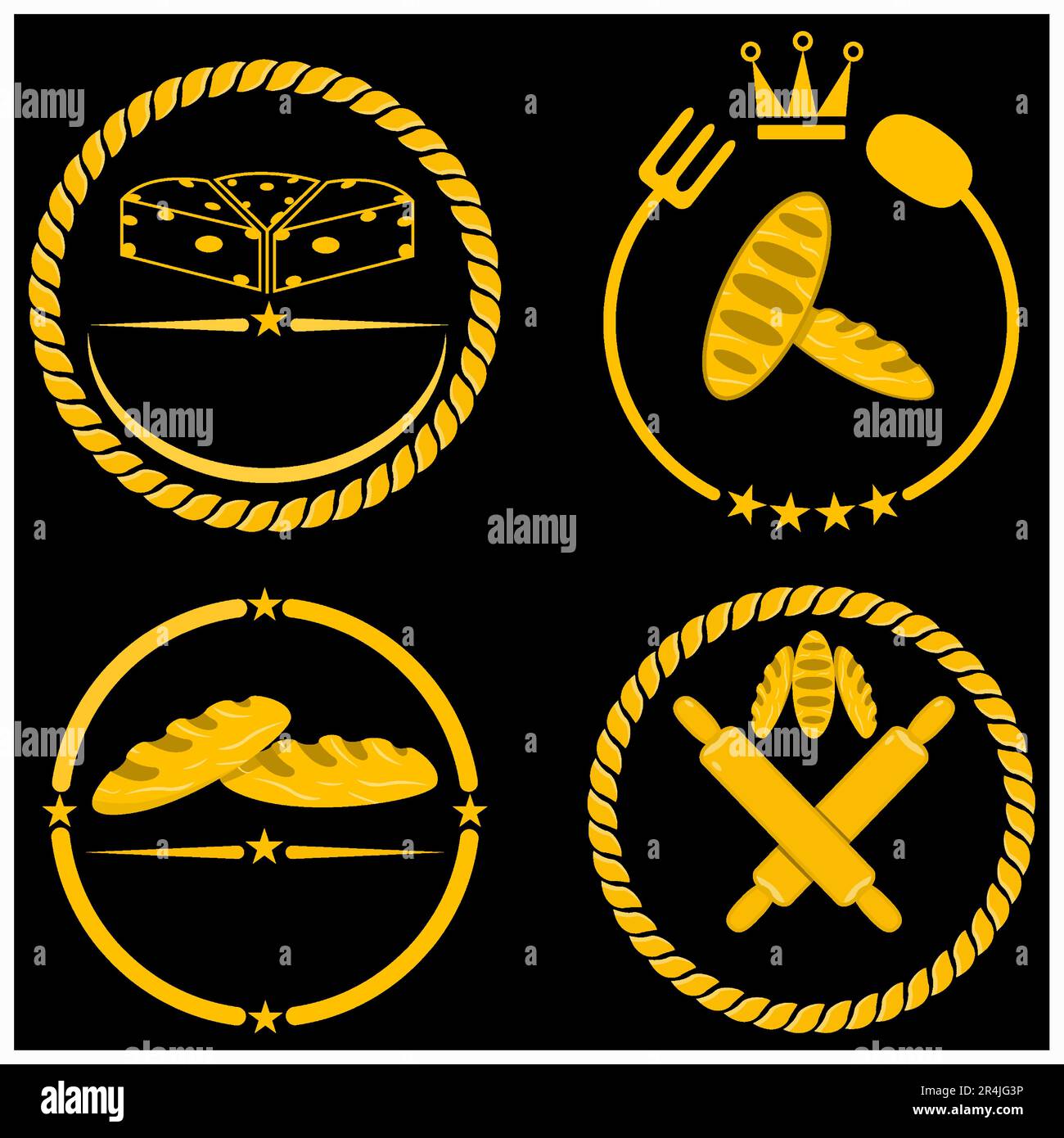 Vector Illustration of Four Emblem or Logo theme Food, Yellow, Gold and ...