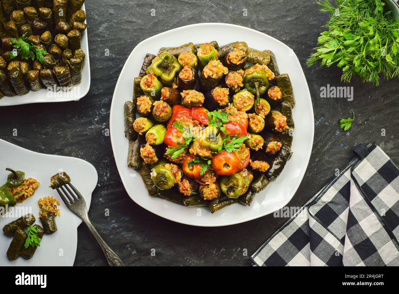 Arabic Cuisine; Middle Eastern traditional dish "Mahshy" or "Dolma ...