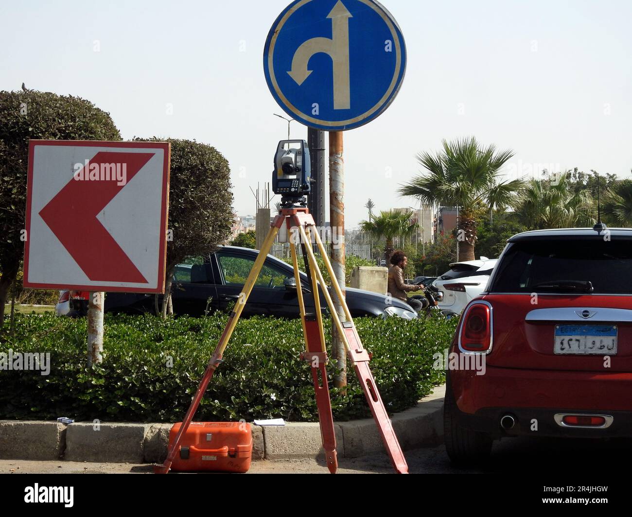 Cairo, Egypt, May 20 2023: Land leveling equipment, Levelling is a ...