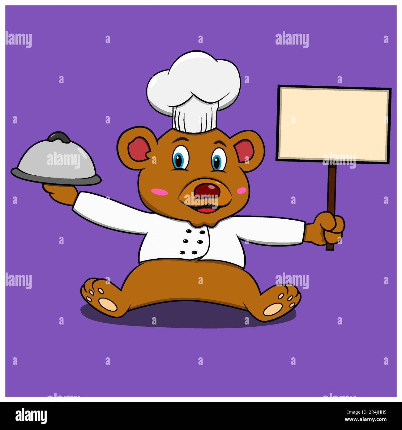 A Character Bear With Chef Custom, Purple Colors Background, Mascot ...