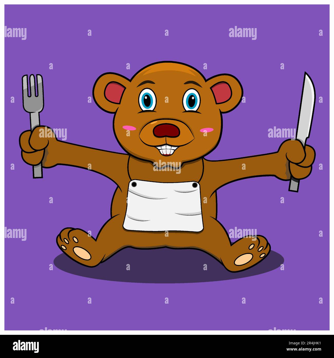 A Character Bear Do Ready For Eat, Purple Colors Background, Mascot ...