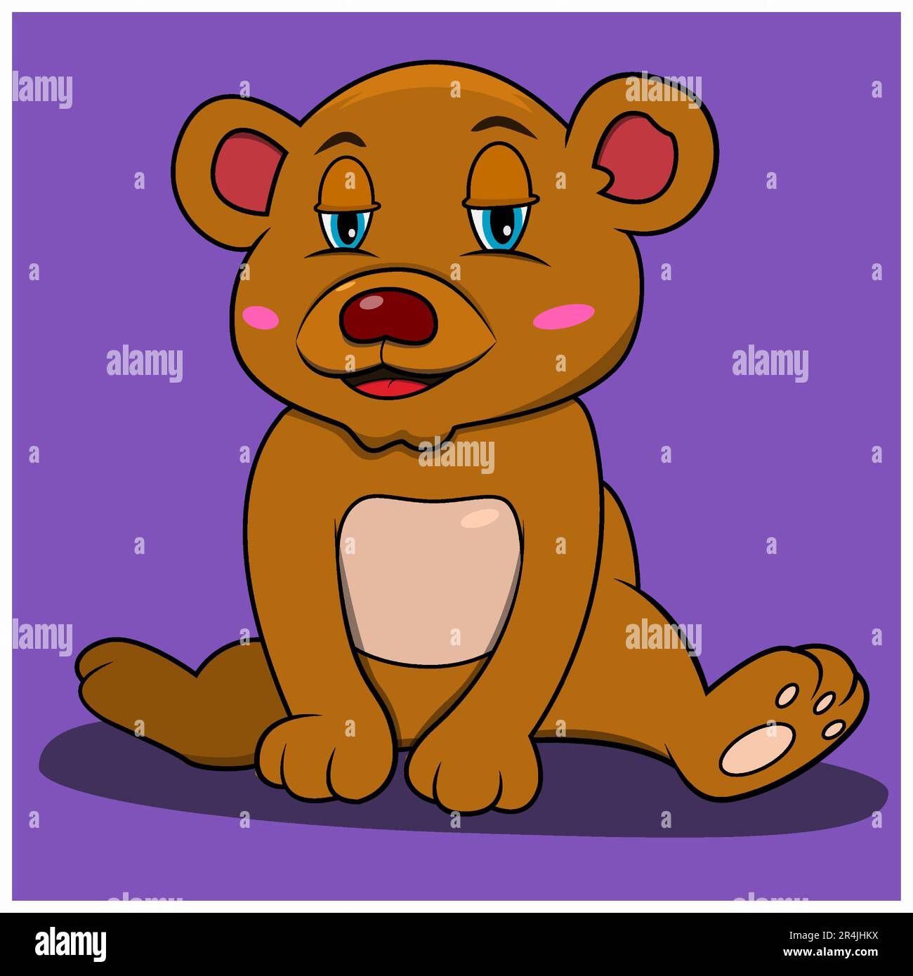 A Character Bear With Relax Expression, Purple Colors Background ...
