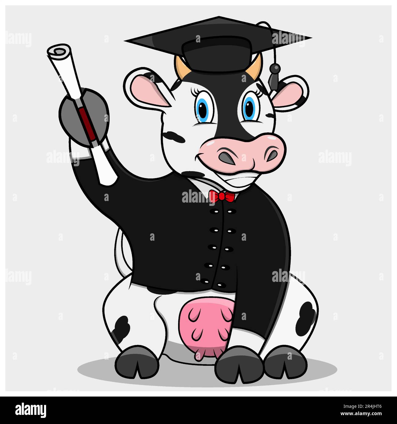 Character Cow With Graduate Custome and Certificate, White Colors ...