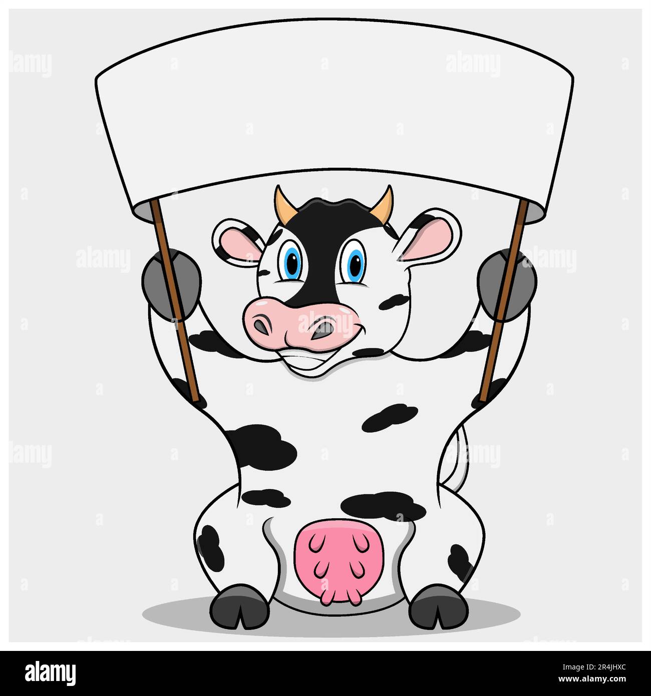 Character Cow With Blank White Banner, White Colors Background, Mascot ...