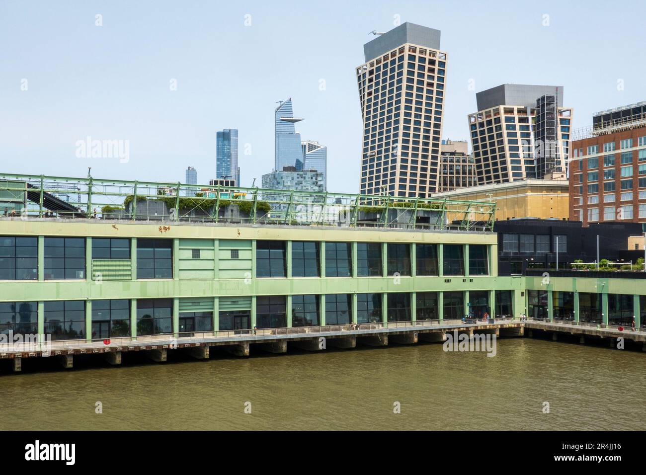 Pier 57 on the Hudson River is a public oasis with a rooftop park, 2023, New York City, USA ...