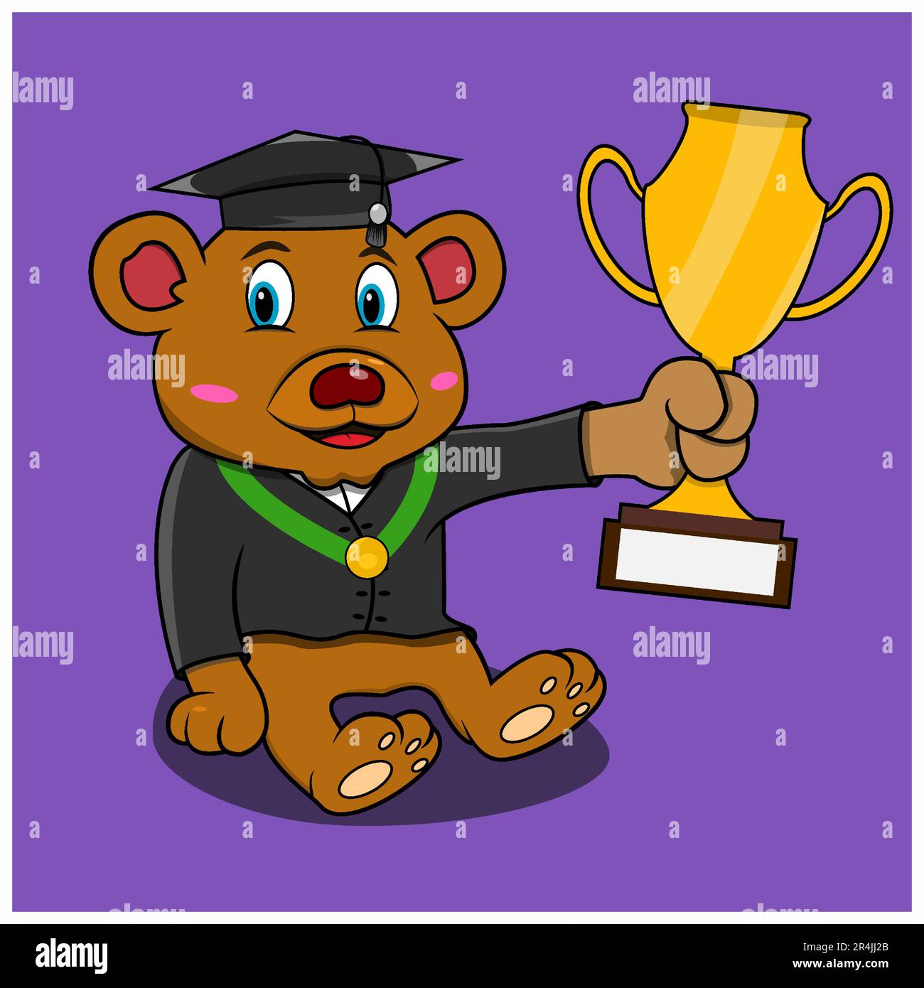 A Character Bear With Graduation Custome, Purple Colors Background ...
