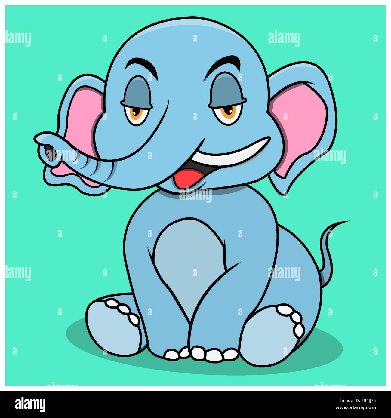 Character Relax Expression Elephant, turquoise blue Colors Background ...