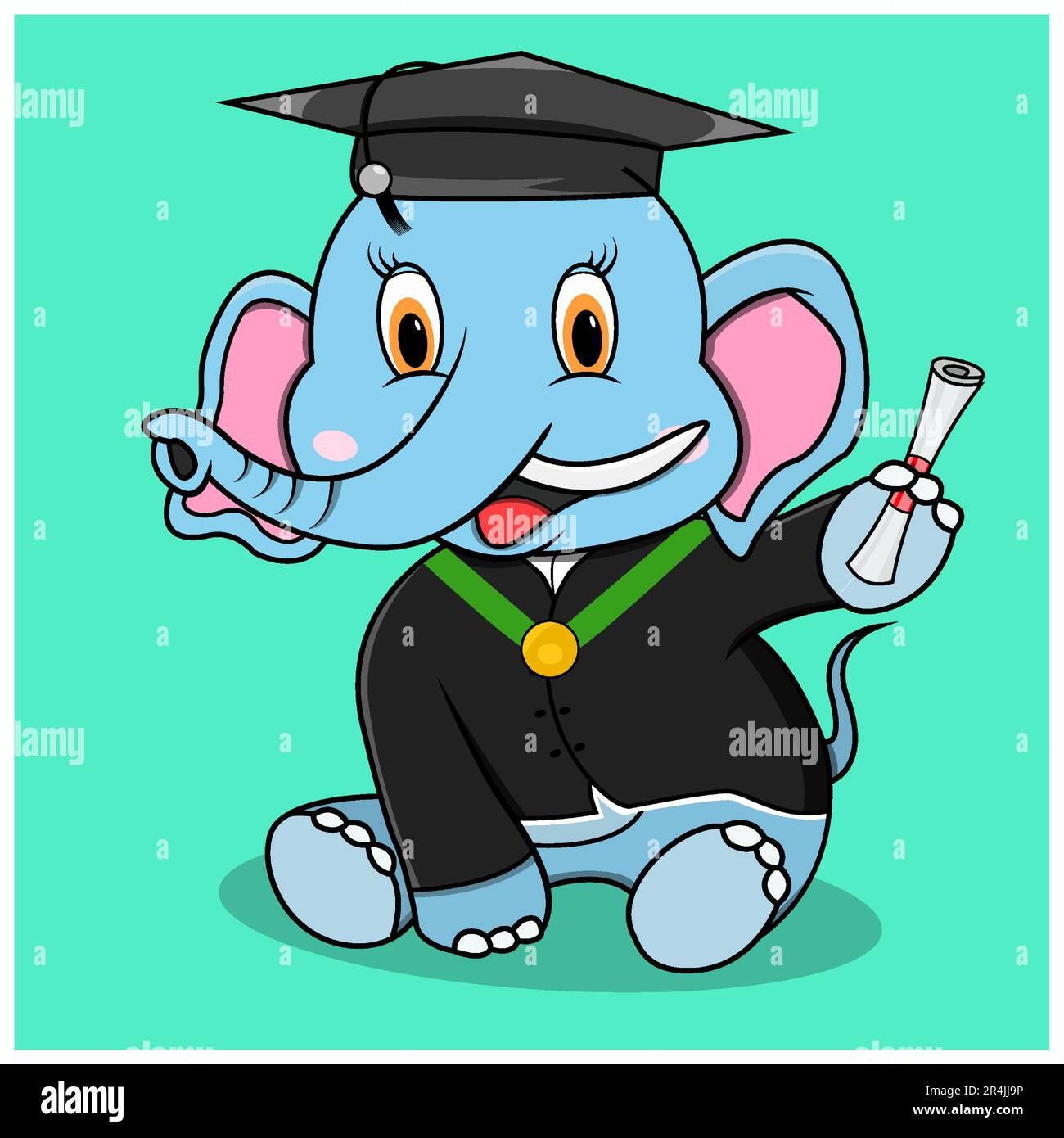 Character Elephant With Graduation Theme, turquoise blue Colors ...