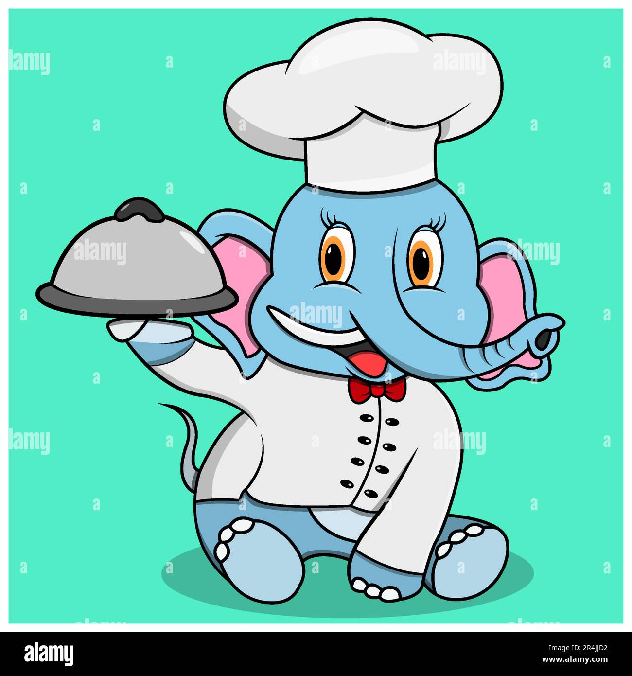 Character Elephant With Chef Custom, Turquoise Blue Colors Background ...