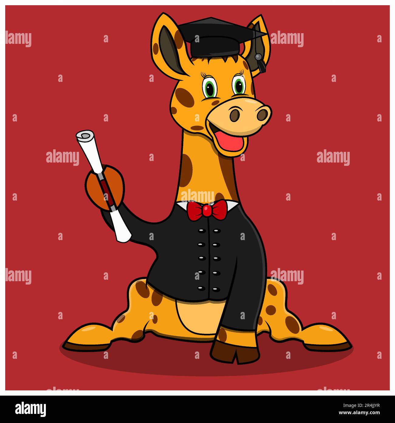 Character Giraffe With Graduate Custom, Red Colors Background, Mascot ...
