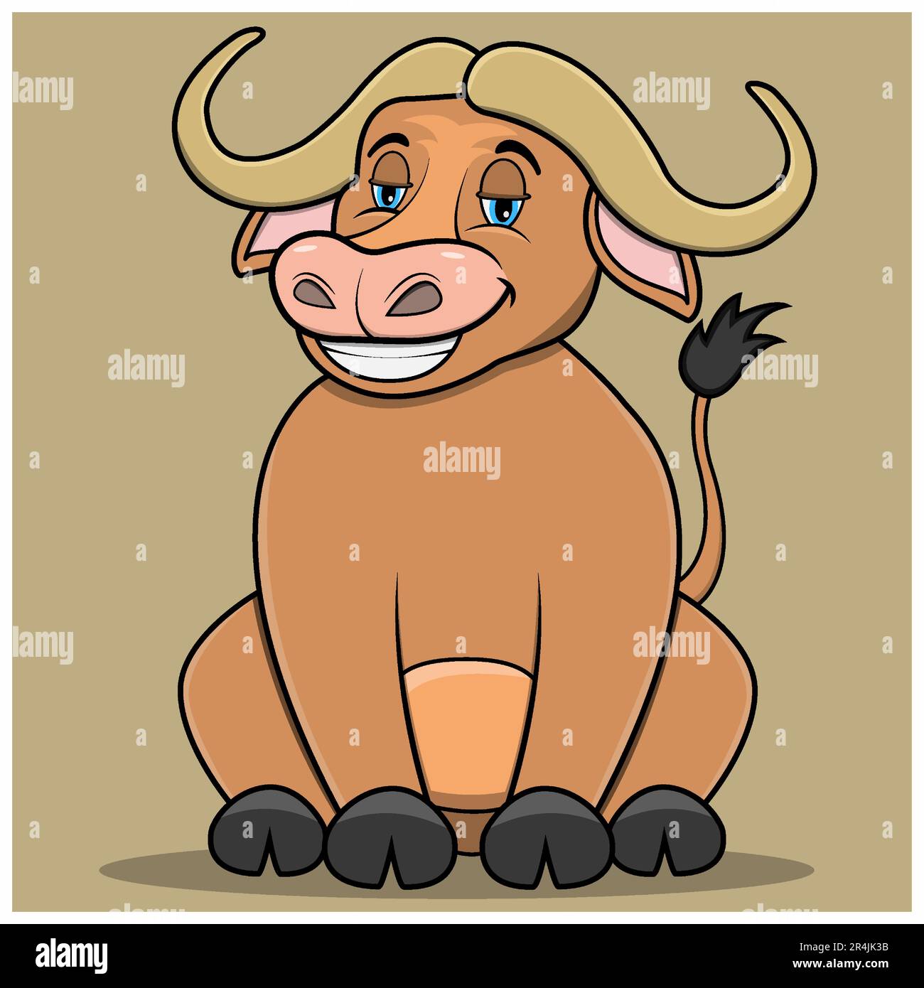 Character Bufallo With Relax Expression and Smile, Light Brown Colors ...