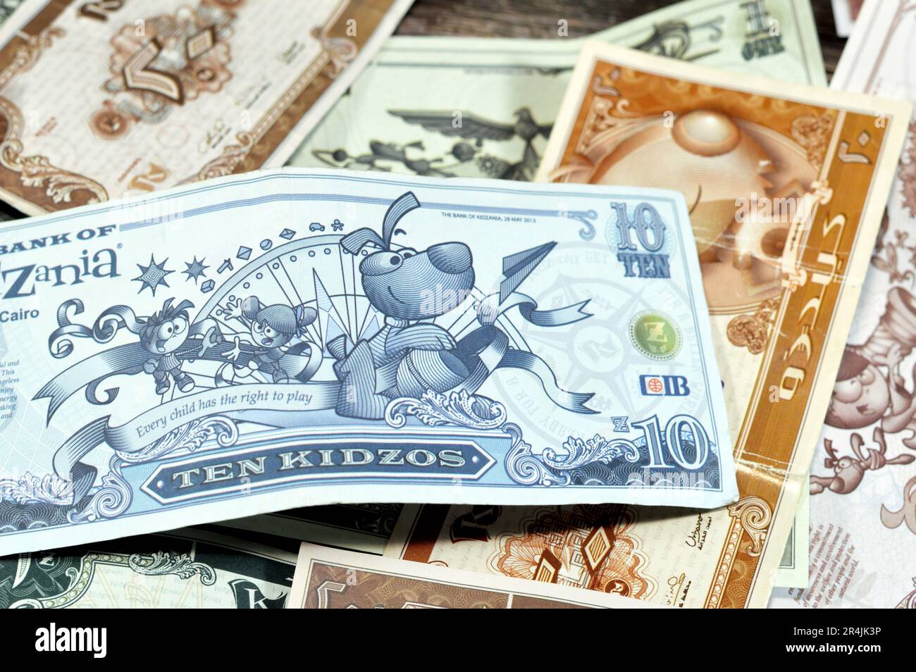 Cairo, Egypt, May 26 2023: KidZos money, currency of KidZania, a ...