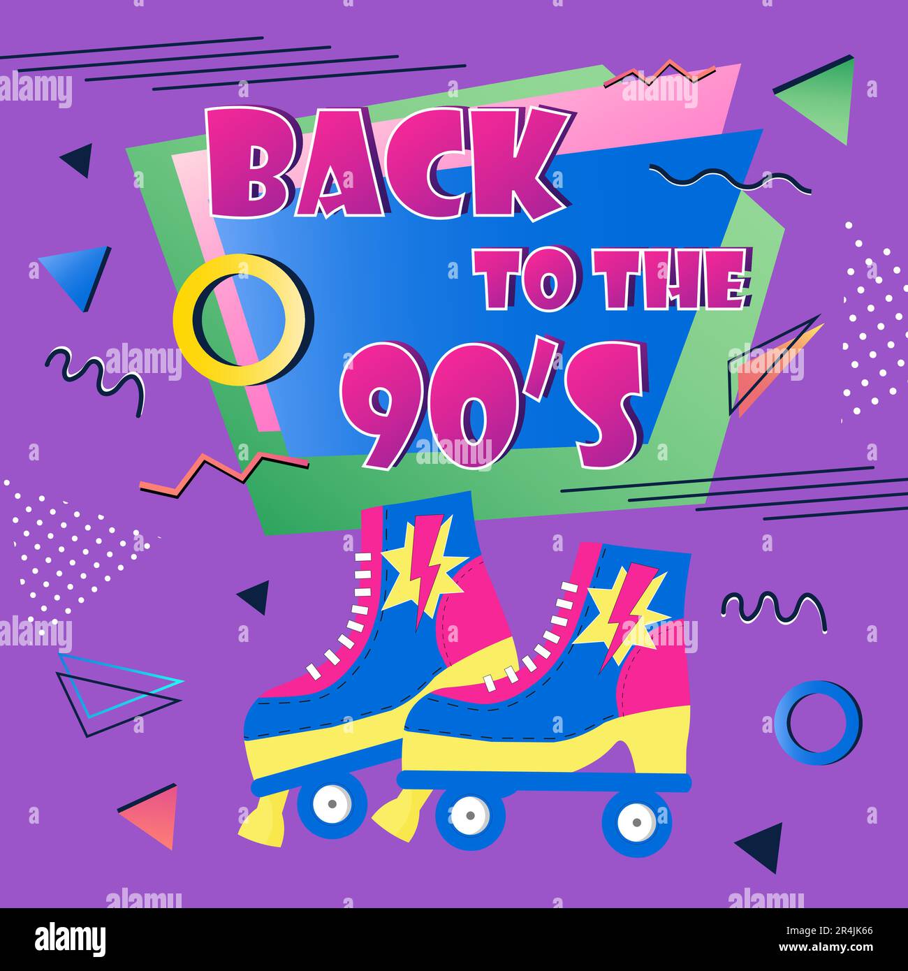 Bright vintage poster with roller skates. Back to the 90s. Vintage ...