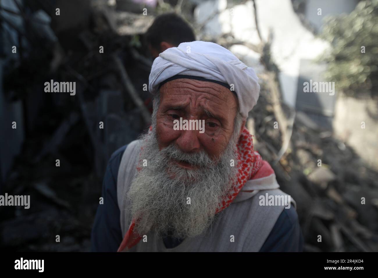 Portrait of a displaced Palastinian man. People are homeless after ...