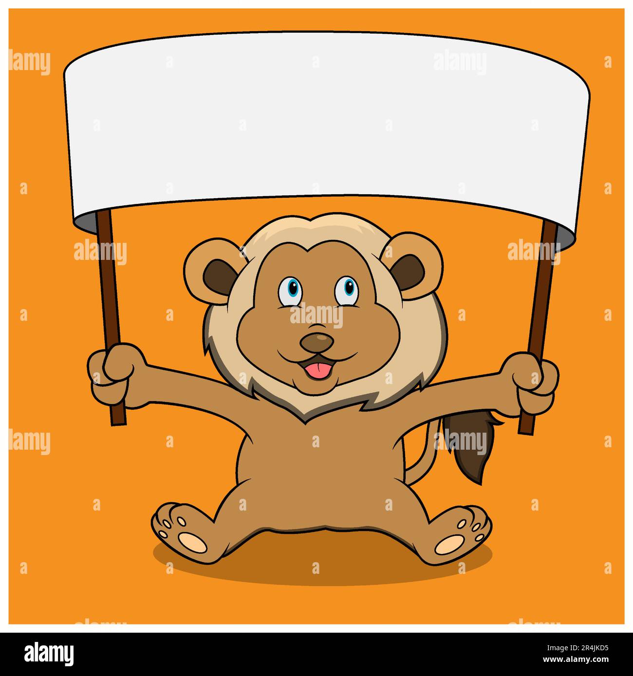 Lion With Big Blank Banner, Orange Colors Background, Mascot, Icon ...