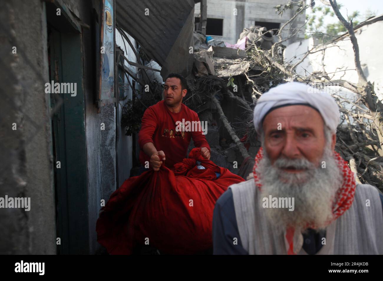 Portrait of a displaced Palastinian man. People are homeless after ...