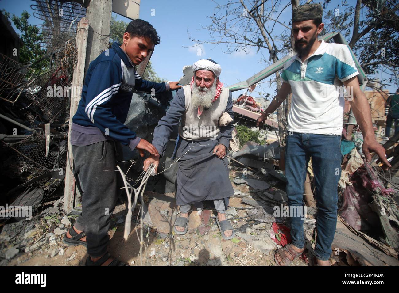 Portrait of a displaced Palastinian man. People are homeless after ...