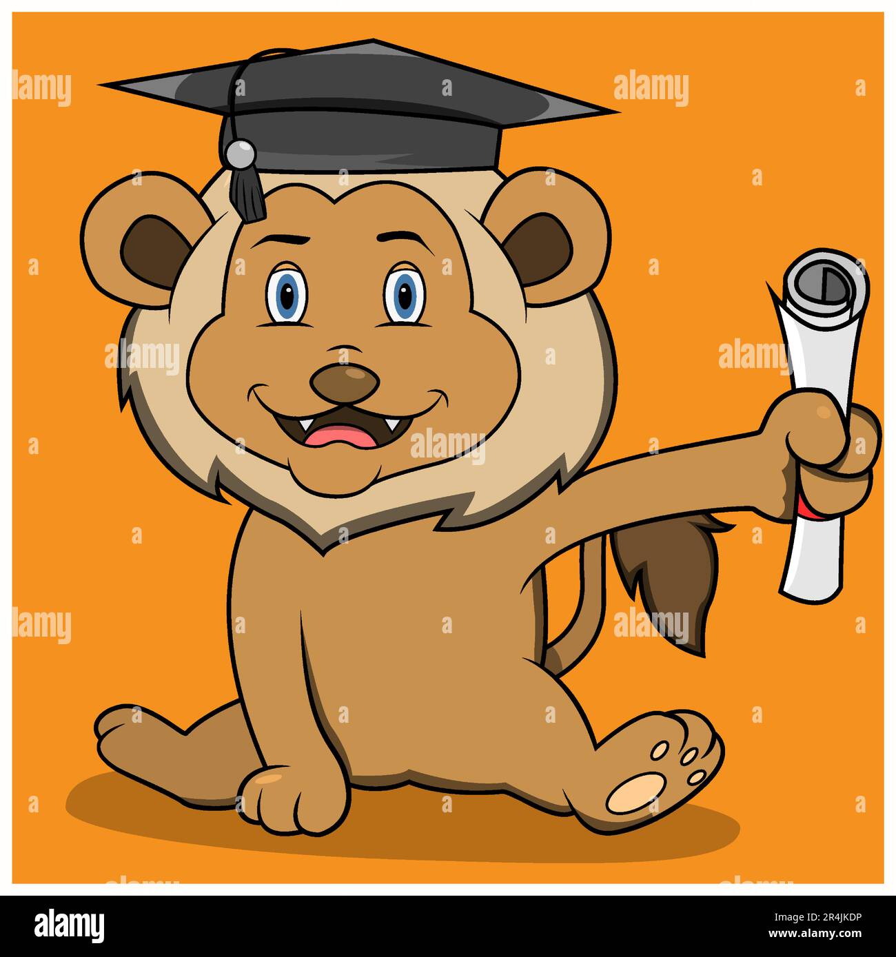 Character Lion For Celebrating Graduation, Orange Colors Background ...