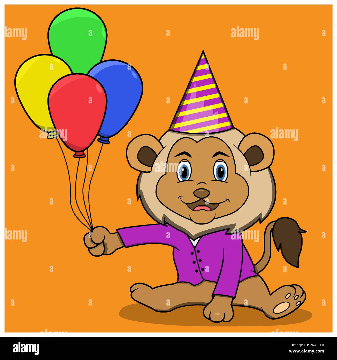 Happy Birthday Lion With Balloon, Orange Colors Background, Mascot ...