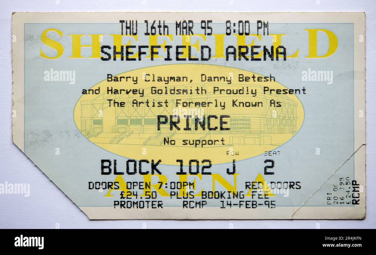 Concert ticket for the Prince show at Sheffield Arena in the UK in ...